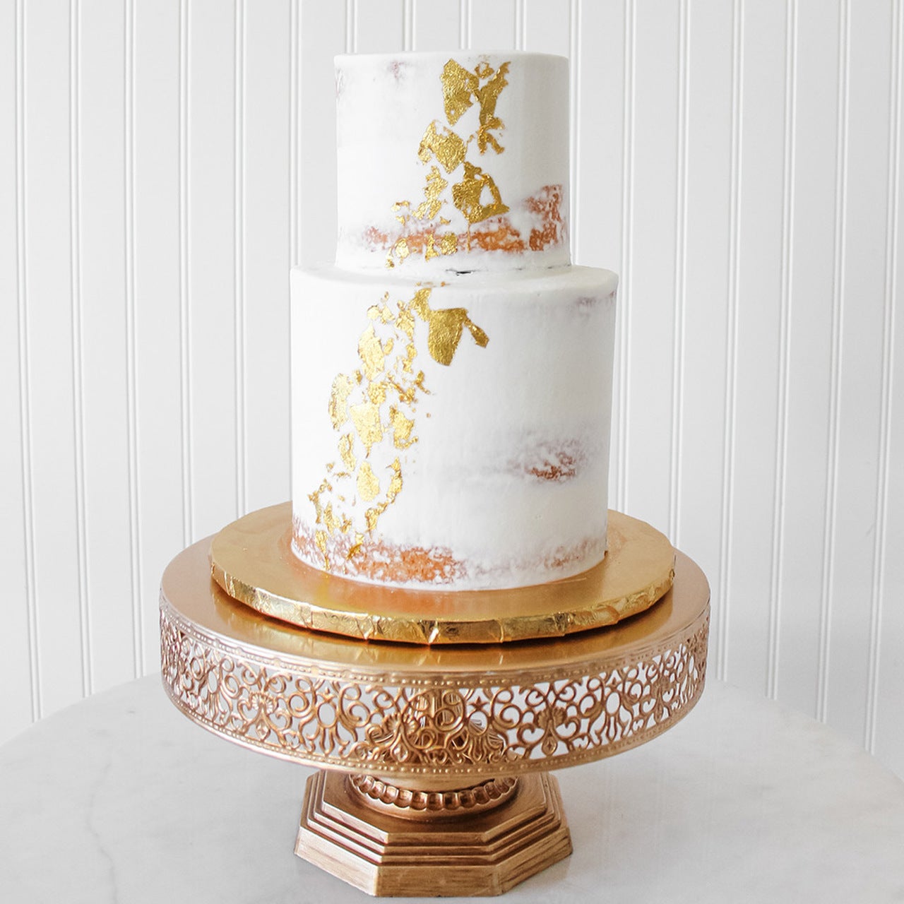 Barely Frosted Gold Leaf Canvas Cake (2-tier) | Frosted Cakery
